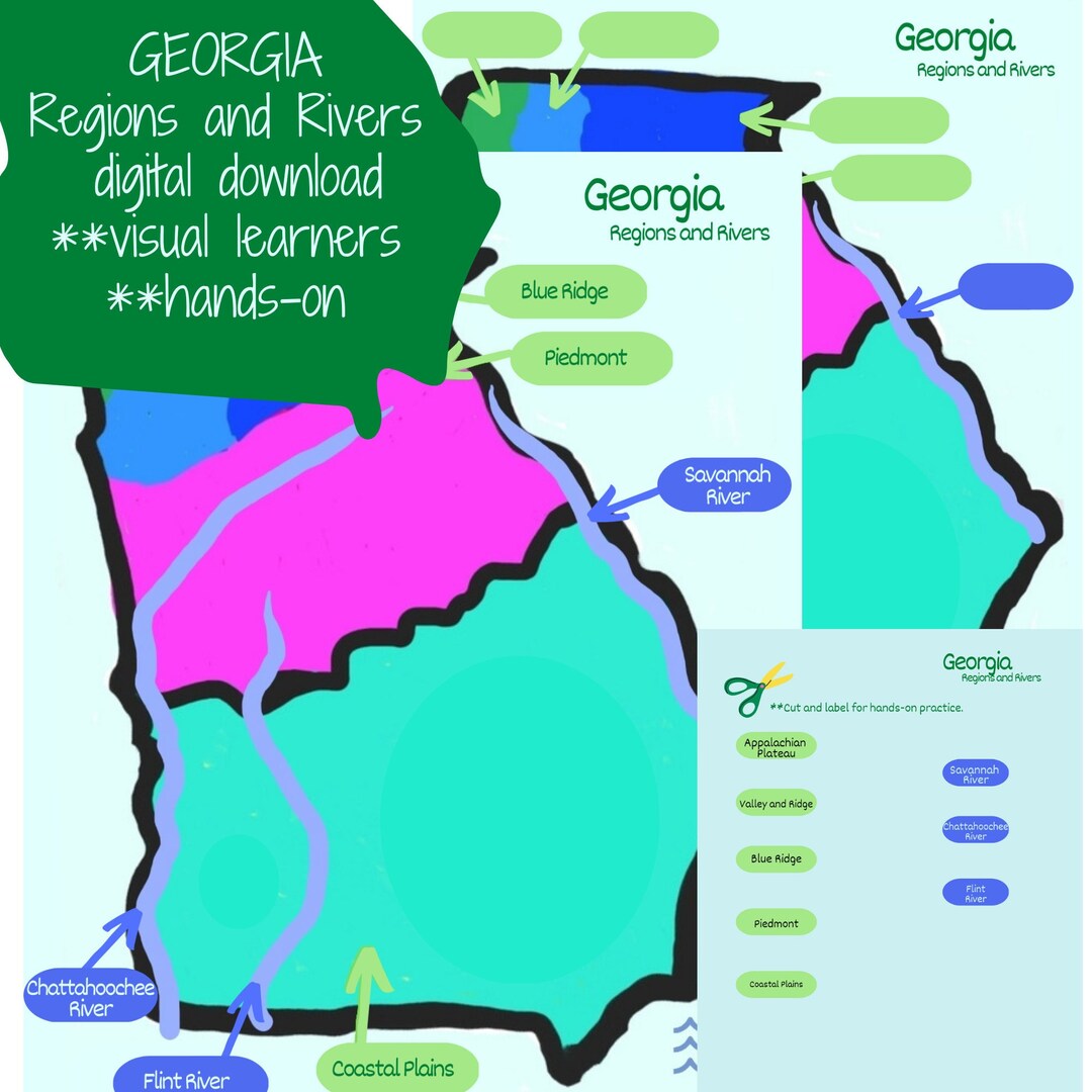 Georgia Regions and Rivers Study Chart 3rd Grade Digital Download - Etsy