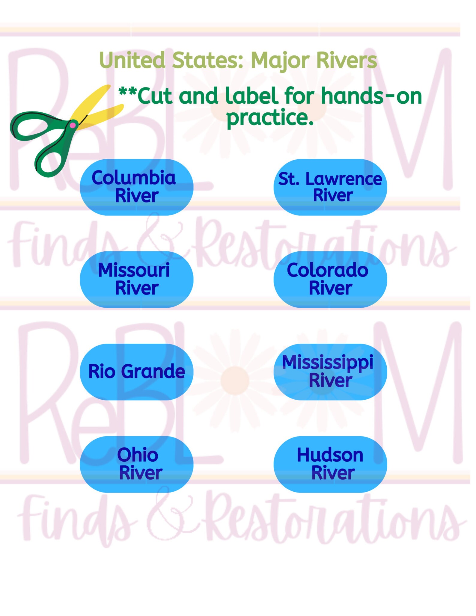 United States Major Rivers Study Chart 3rd Grade Digital Download PDF ...