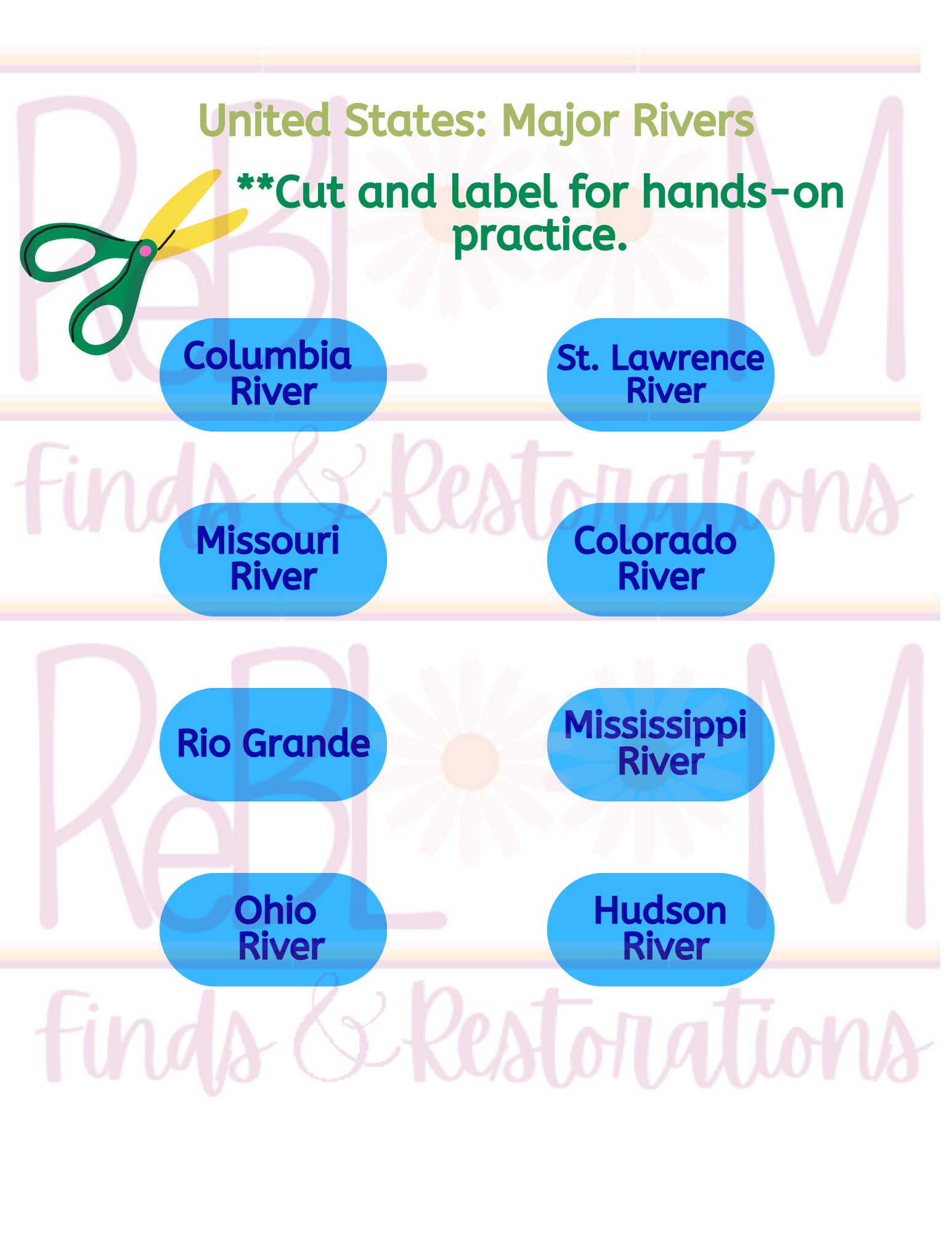 United States Major Rivers Study Chart 3rd Grade Digital Download PDF ...