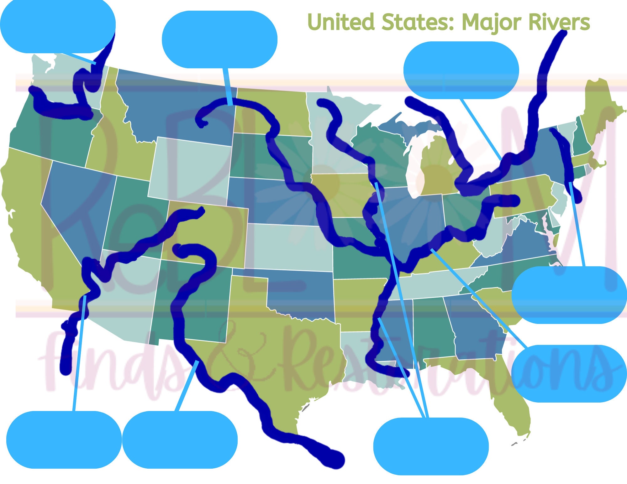 United States Major Rivers Study Chart 3rd Grade Digital Download PDF ...