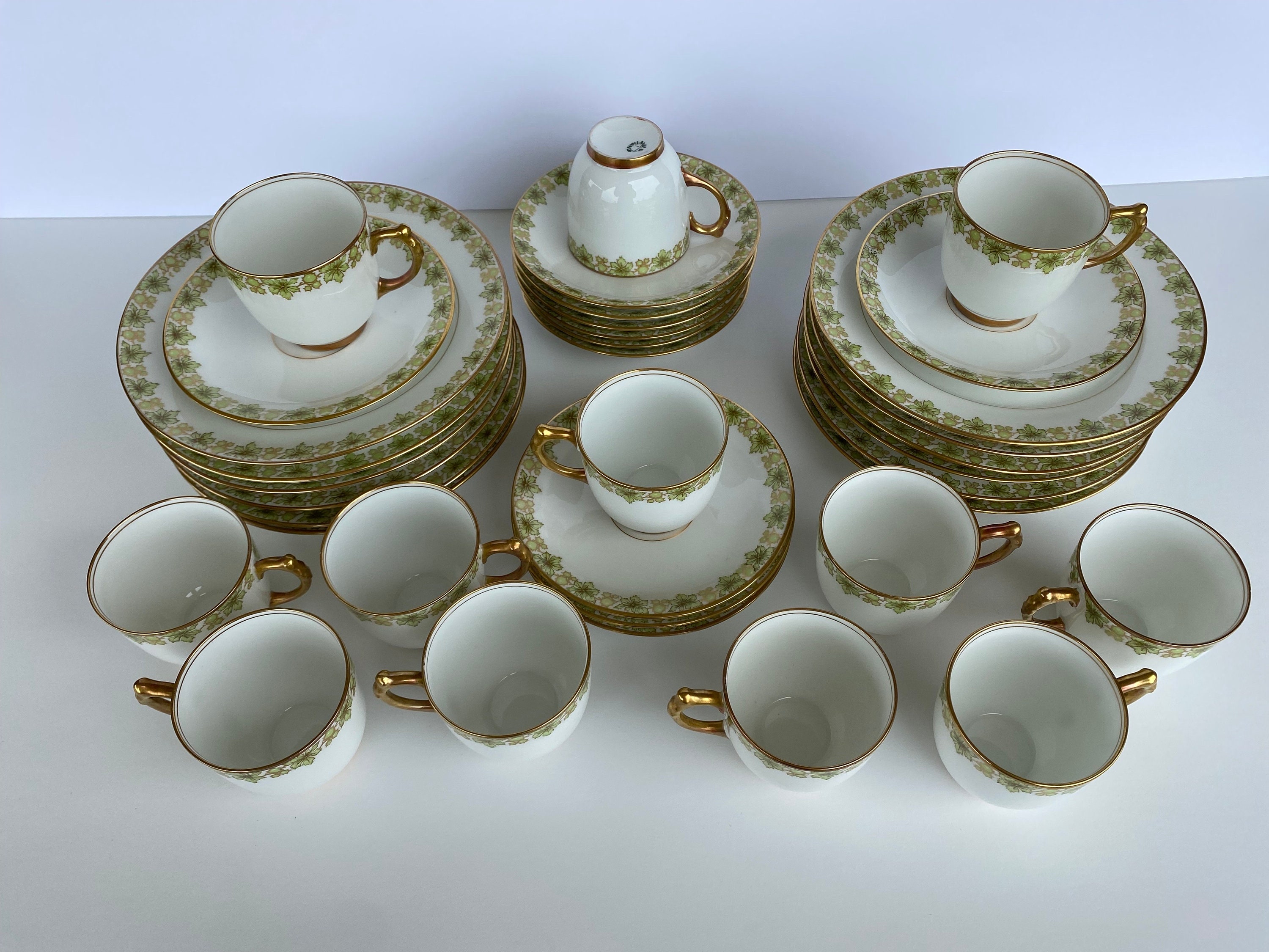 Limoge 35 Piece Green Floral Dessert Set - Etsy