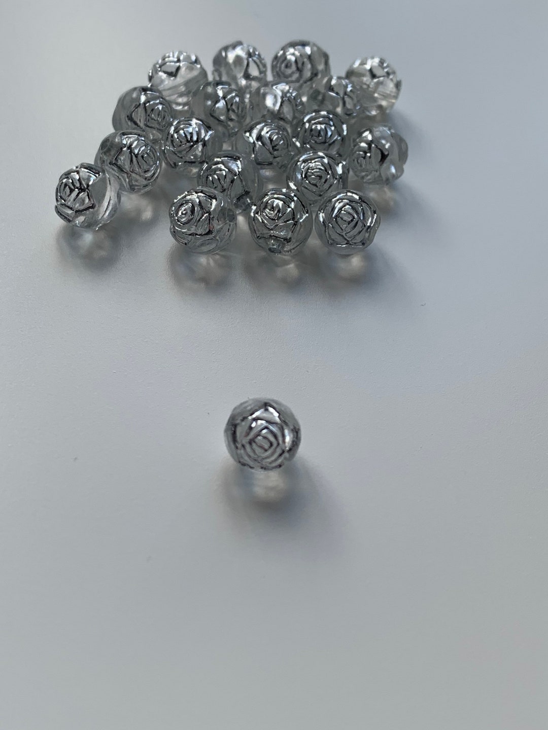 Acrylic Bead Silver Rose Design Embossed on a Clear Bead 20 Pcs - Etsy