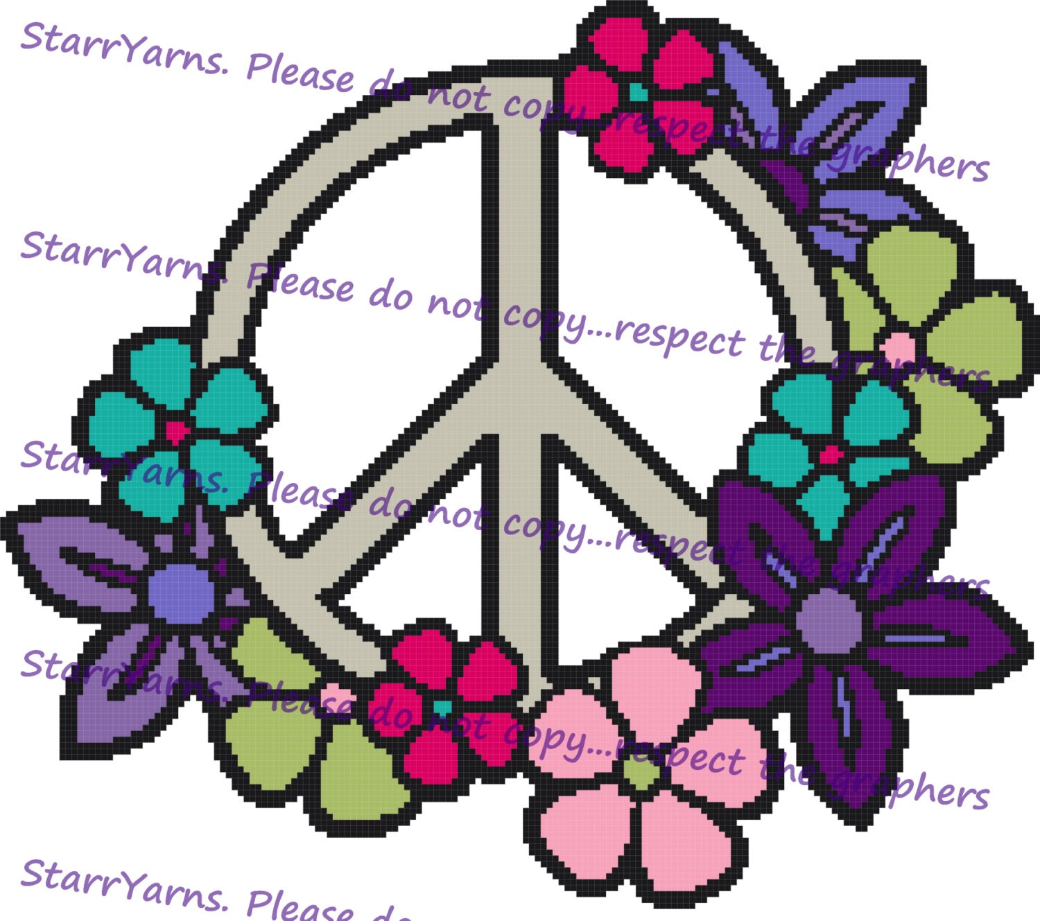 Floral Peace Sign Crochet Graph Pattern - Etsy