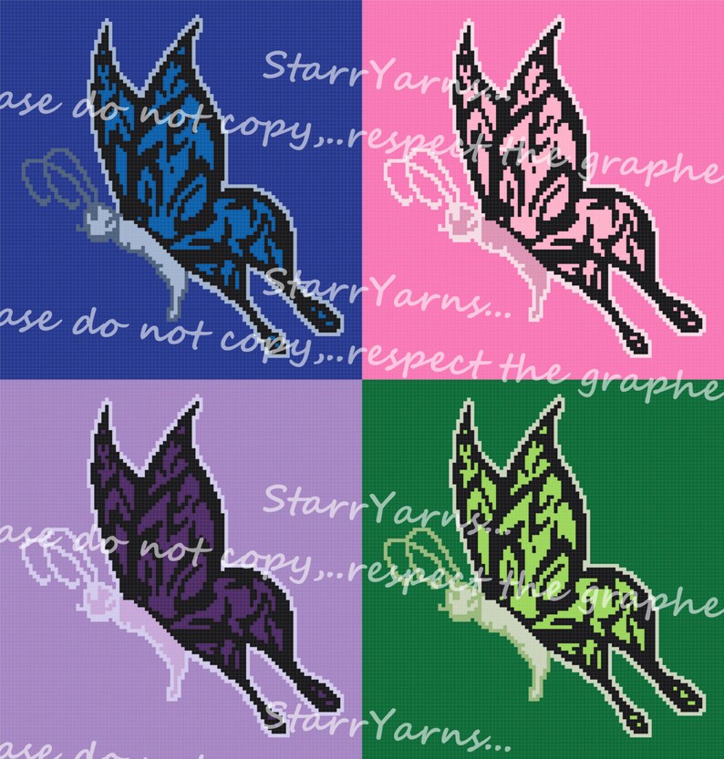 Colorful Butterflies Crochet Graph Pattern - Etsy