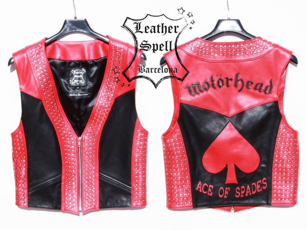 Man Leather Vest Shirt Black Red MOTORHEAD - Etsy