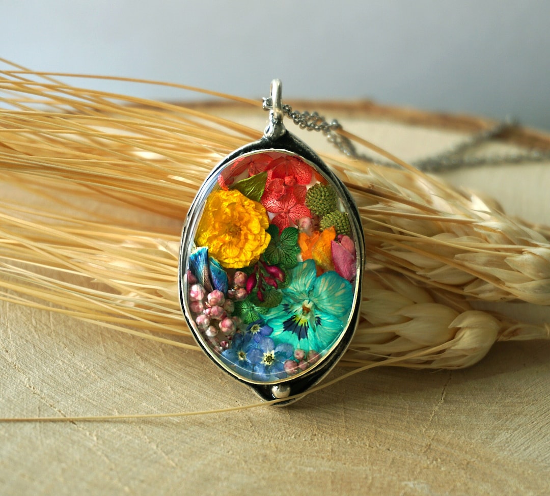 Botanical Pendant With Real Dried Flowers. Necklace With Real Flowers ...