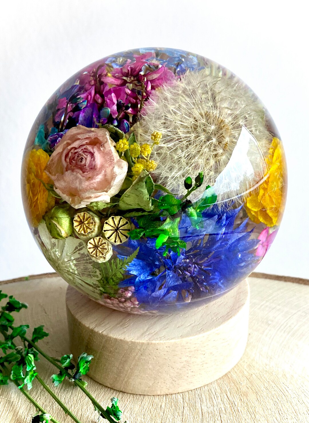 Large Boranical Resin Sphere - Nightlight With Genuine Dried Flowers ...