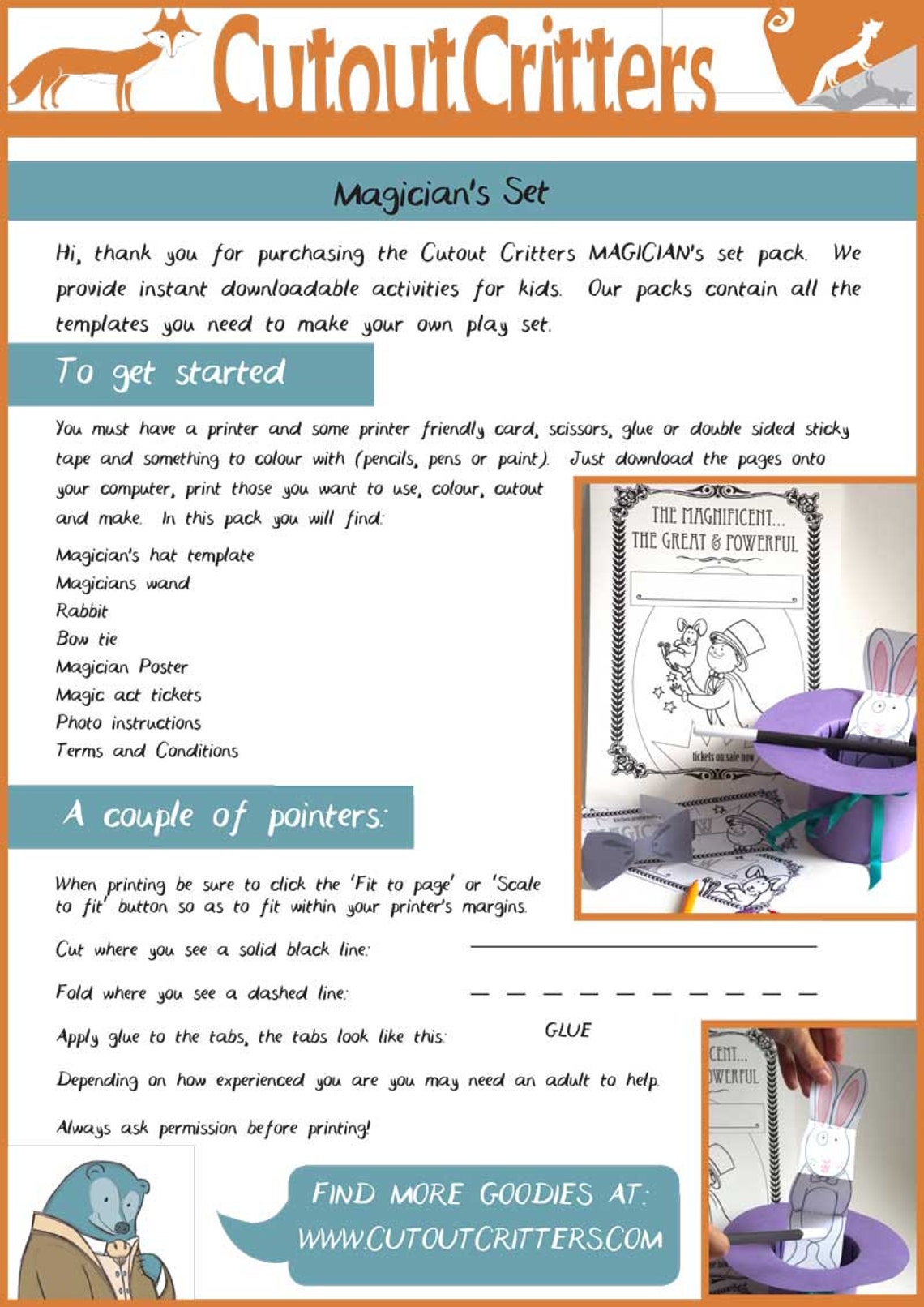 MAGIC Show Pack Digital Download, Children's Paper Craft , Template ...