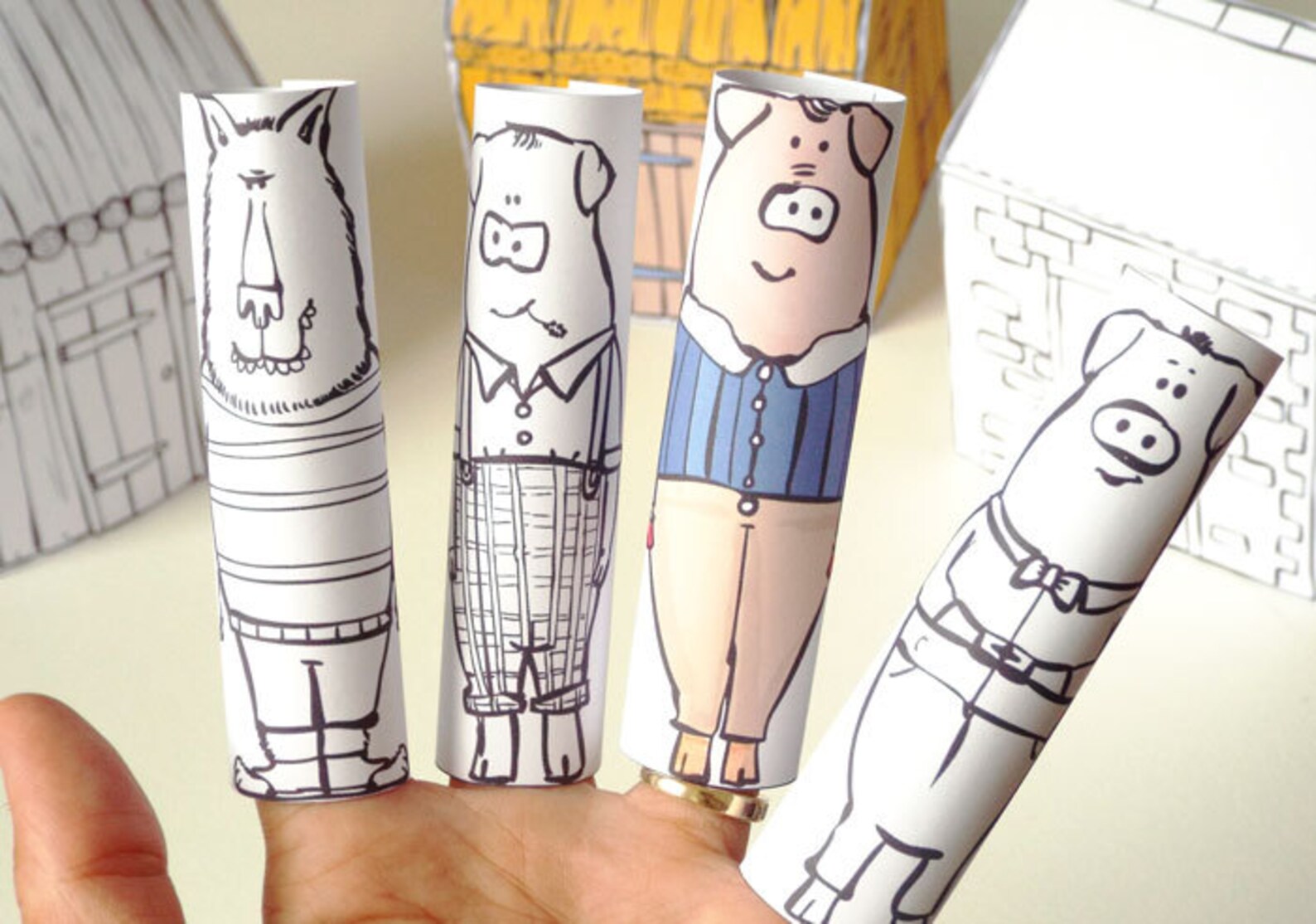 Three Little Pigs Finger Puppet Pack Digital Download, Children's Paper ...