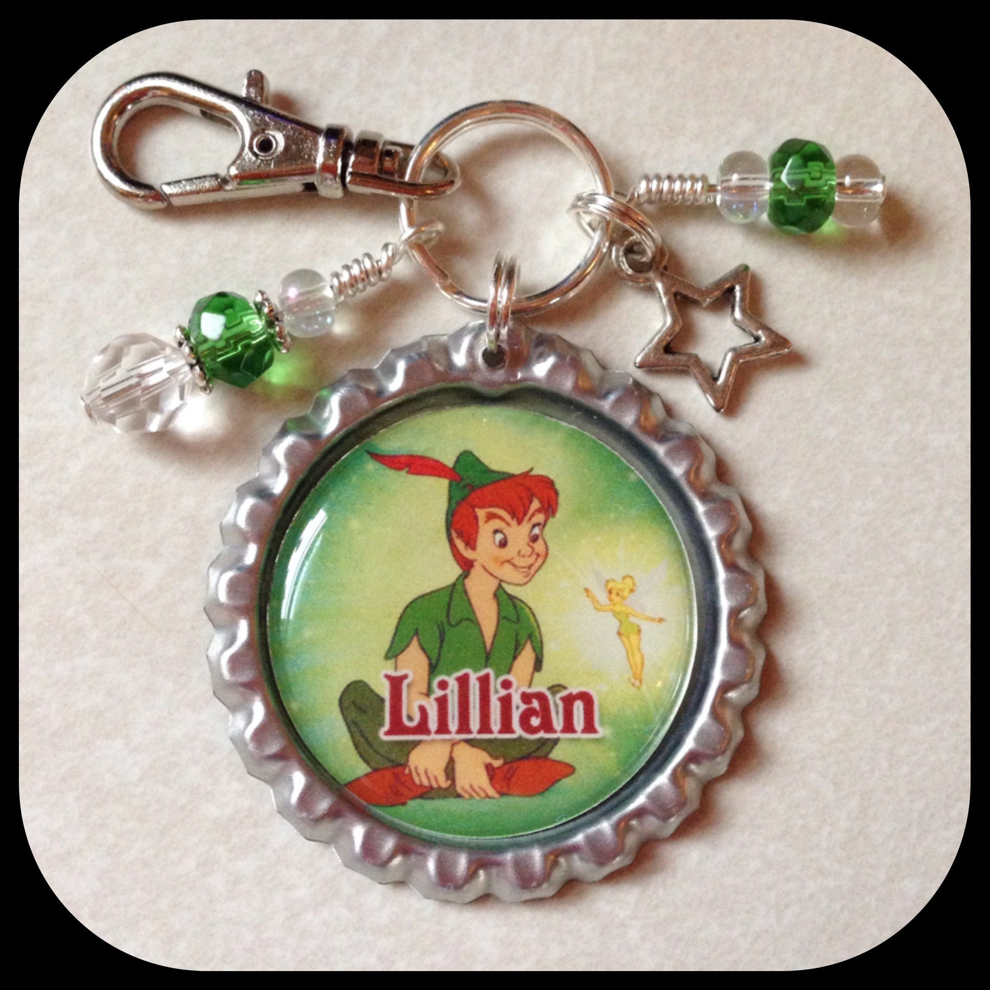 CHARACTER GLASS CHARM KEYRING PETER PAN STITCH ARIEL DISNEY KEYCHAIN ...