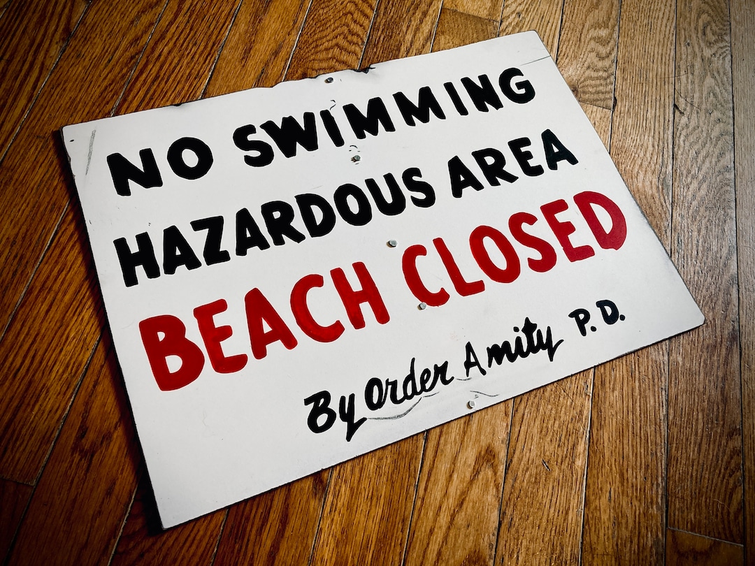 JAWS Large Life-size Amity Beach Closed No Swimming Distressed Sign ...