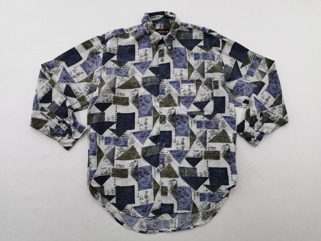 Alain Delon Shirt Vintage Alain Delon Over Print Button Shirt Size M - Etsy