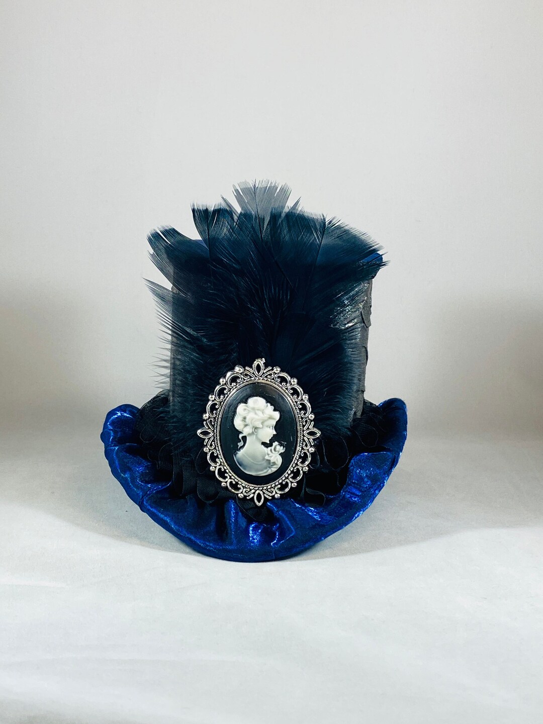 Victorian Lady Fabric Mini Hat/ Handmade/ Top Hat/ Silver/ Blue Hat ...