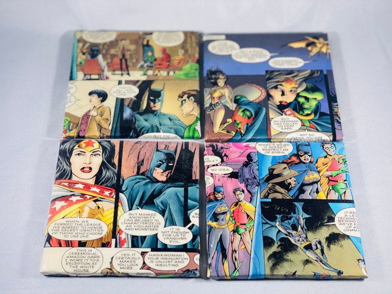 Wonder Woman Superhero Decorative Tile Coasters, Resin Covered, Comic ...