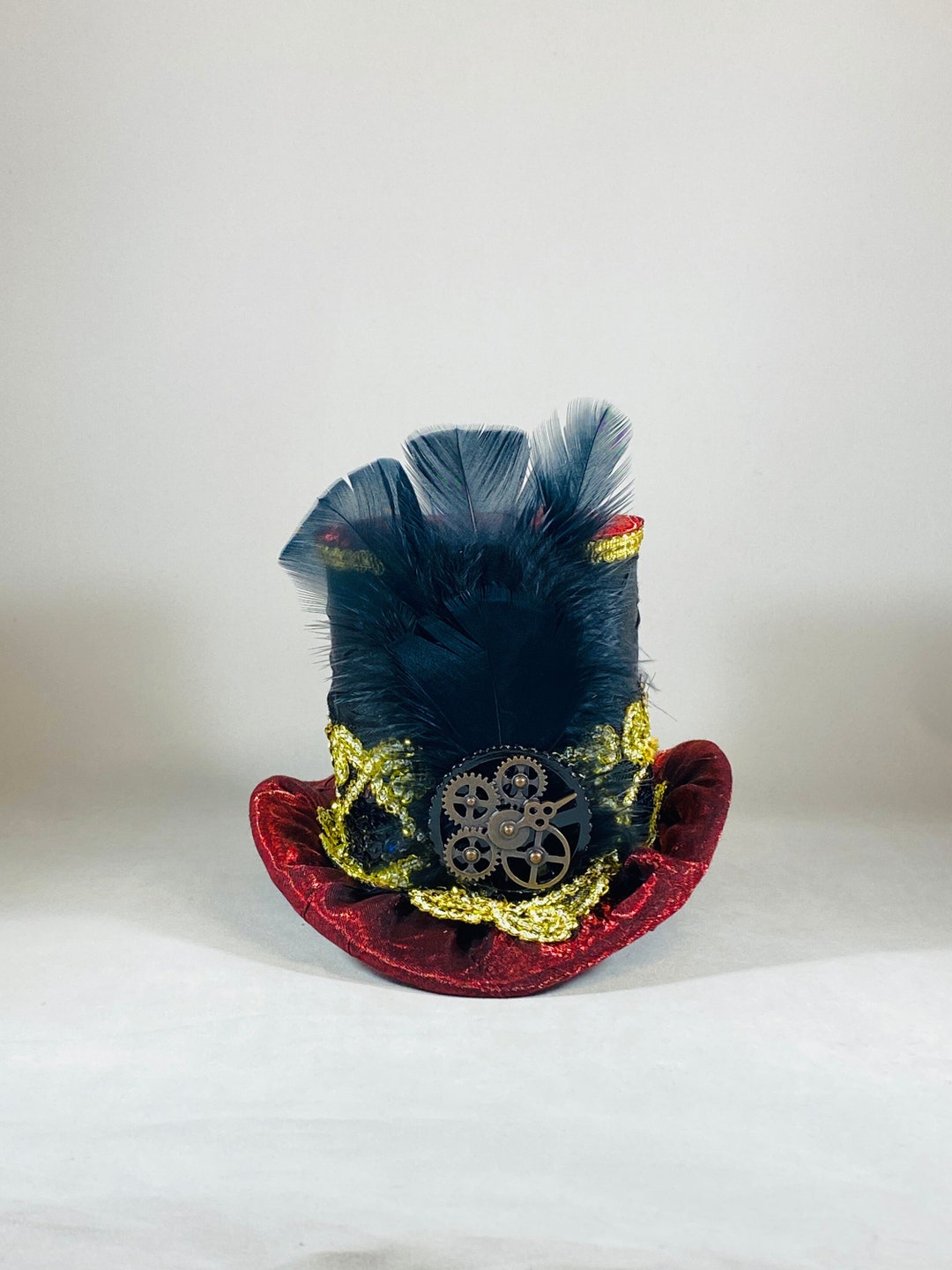 Red and Black Steampunk Fabric Mini Hat/ Handmade/ Top Hat/ Red Hat ...