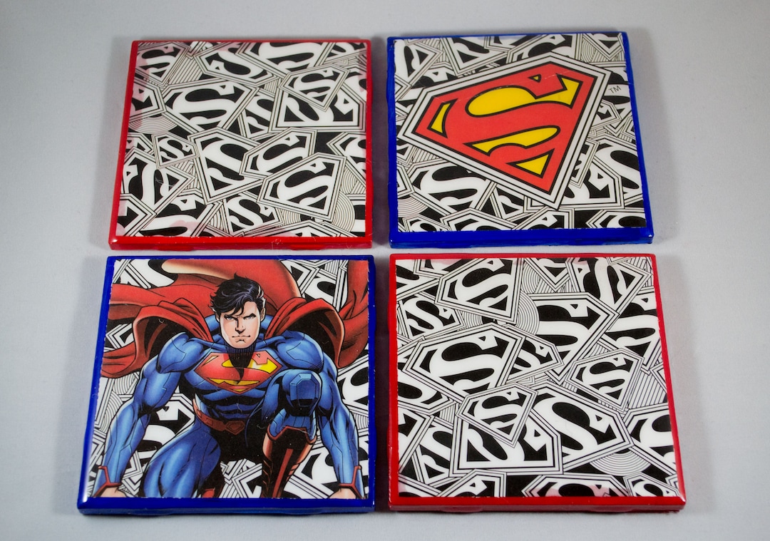 Superhero Comic Ceramic Tile Coasters/resin Covered/ Handmand/ One of a ...