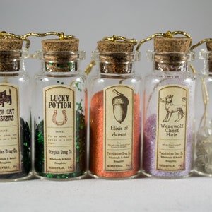 Mini Potion Bottle Ornaments, Set of 5, Glass Potion Bottles, Custom ...