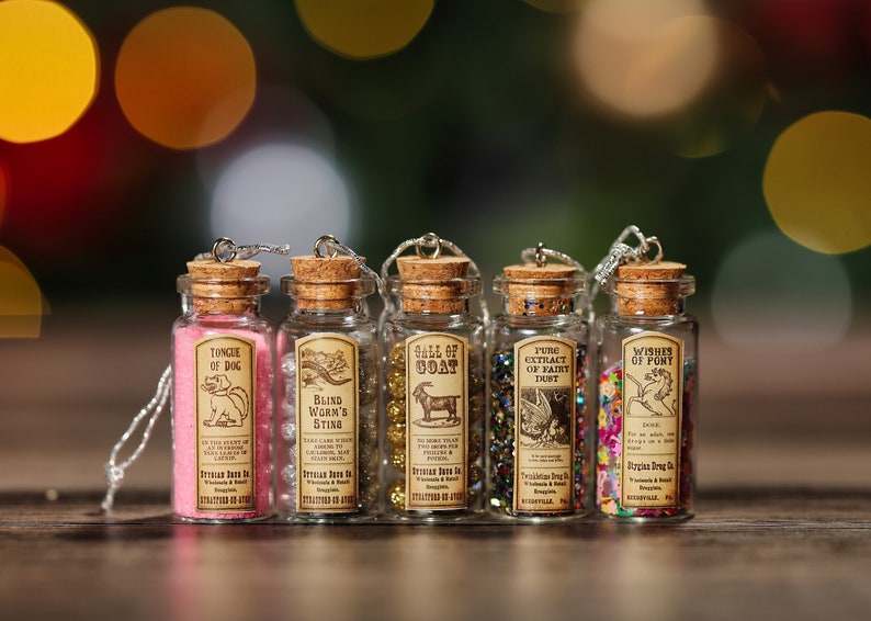 Mini Potion Bottle Ornaments, Set of 5, Glass Potion Bottles, Custom ...