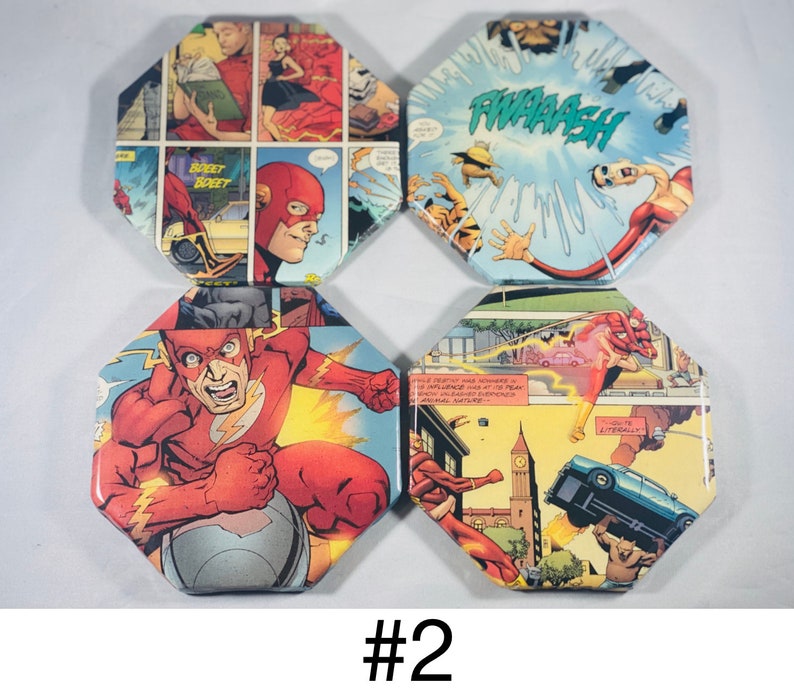 Superhero Resin Covered, Ceramic Tile Octagon Coasters, Handmade, Comic ...