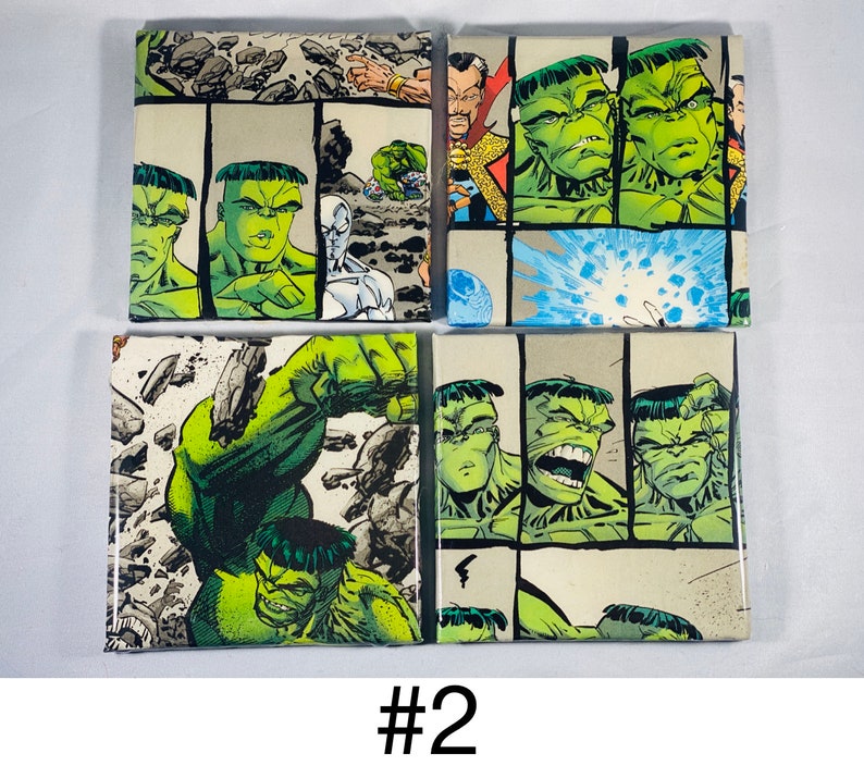 Hulk Boom Decorative Tile Coasters Set Resin Covered Comic - Etsy