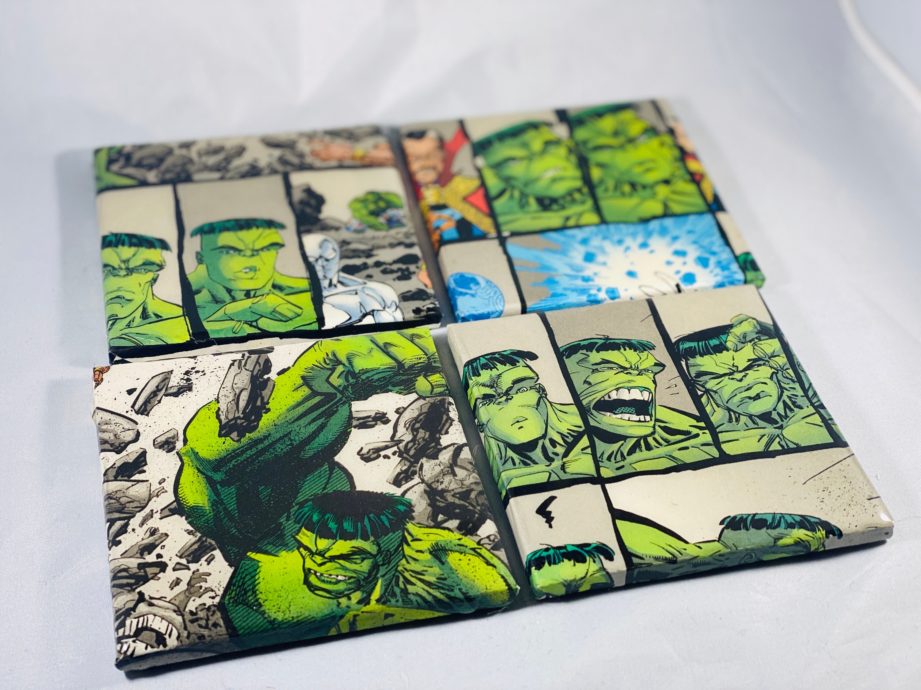 Hulk Boom Decorative Tile Coasters Set, Resin Covered, Comic Art, Wall ...