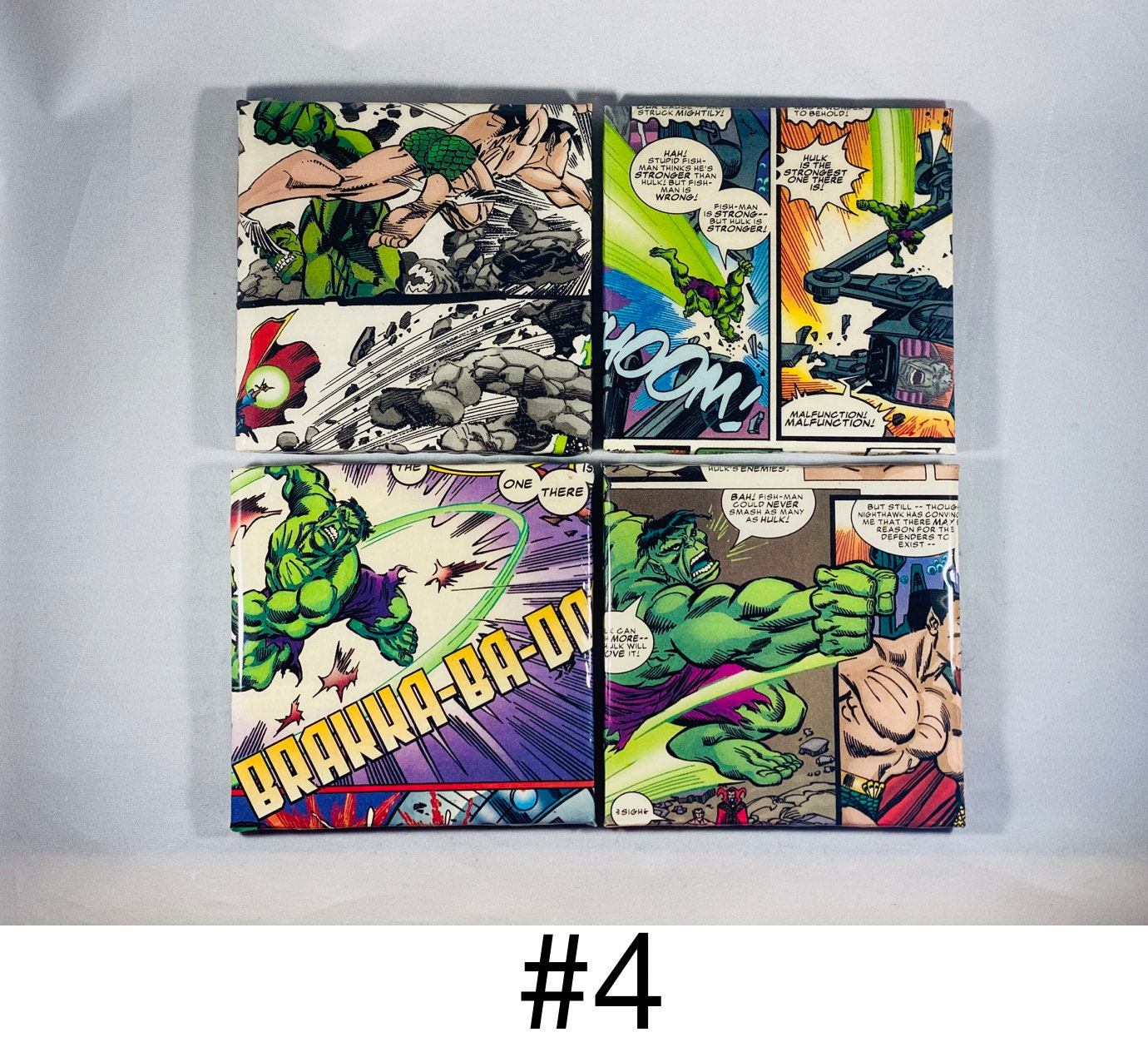 Hulk Boom Decorative Tile Coasters Set, Resin Covered, Comic Art, Wall ...