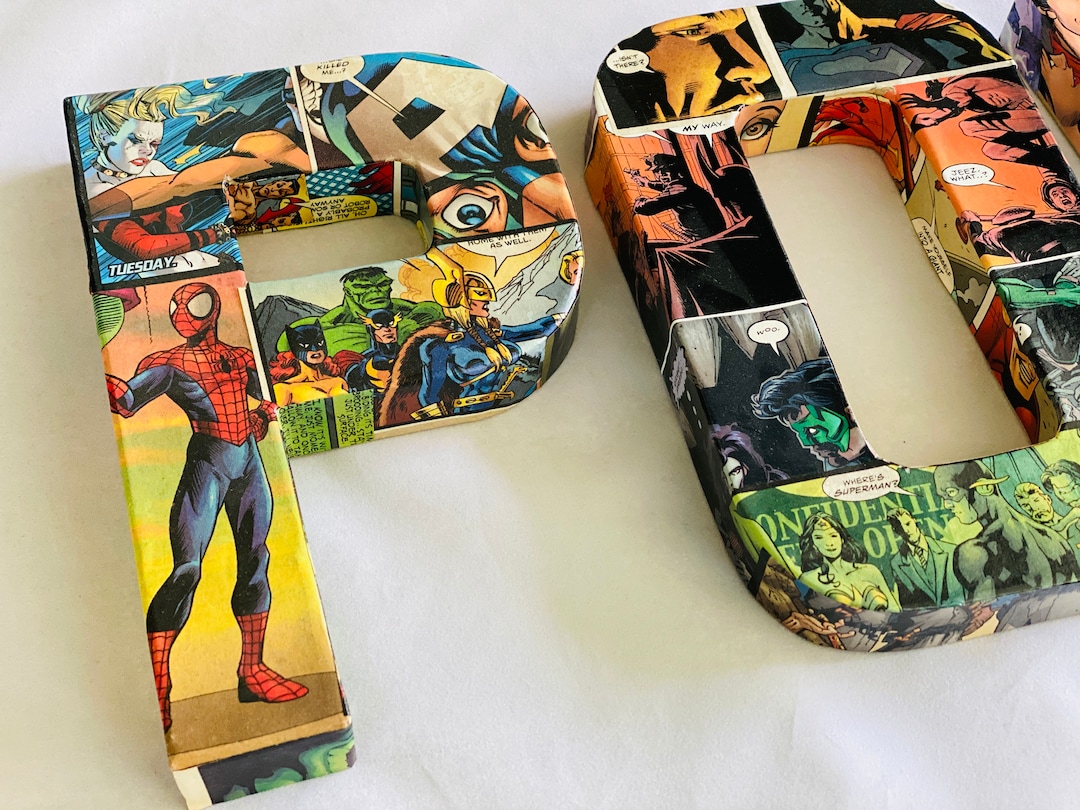 Comic Book Letters, Comic Decoupage, Handmade Collage of Mod Podge ...