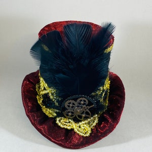 Red and Black Steampunk Fabric Mini Hat/ Handmade/ Top Hat/ Red Hat ...
