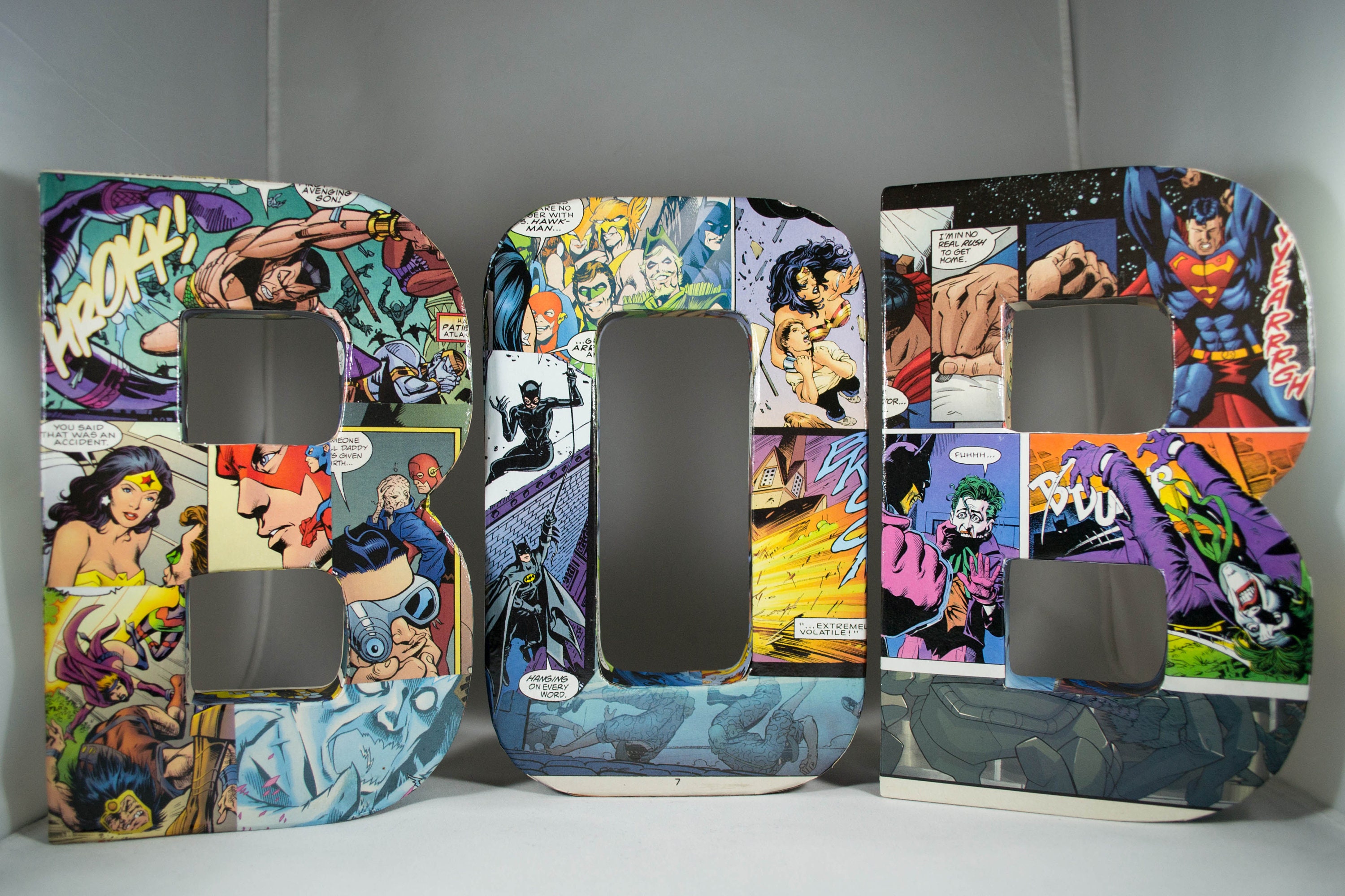 Comic Book Letters, Comic Decoupage, Handmade Collage of Mod Podge ...