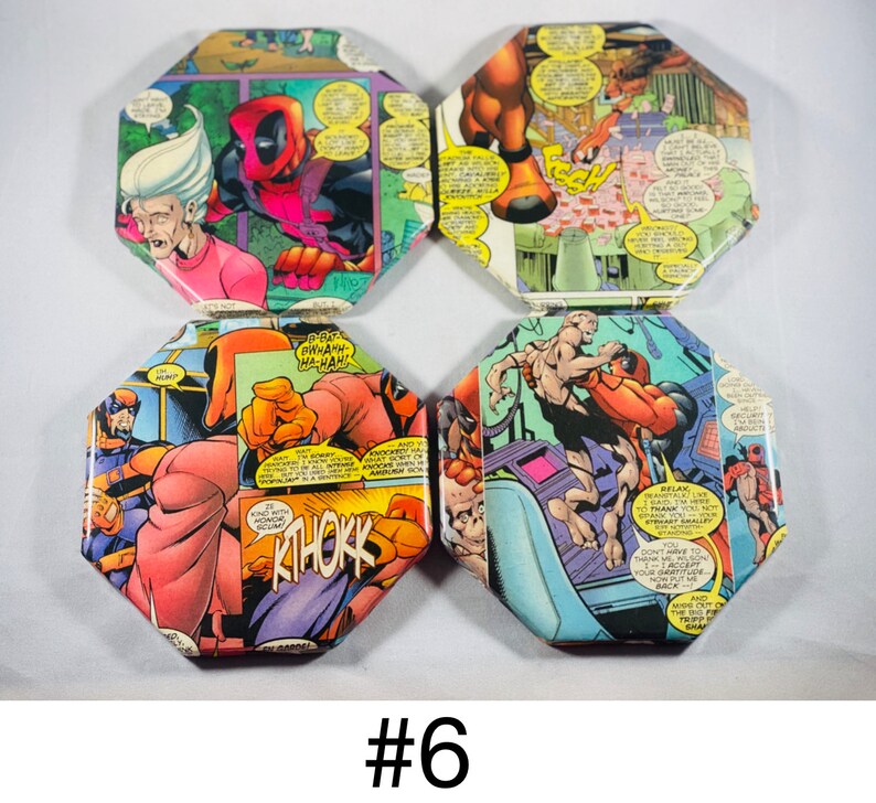 Superhero Resin Covered, Ceramic Tile Octagon Coasters, Handmade, Comic ...