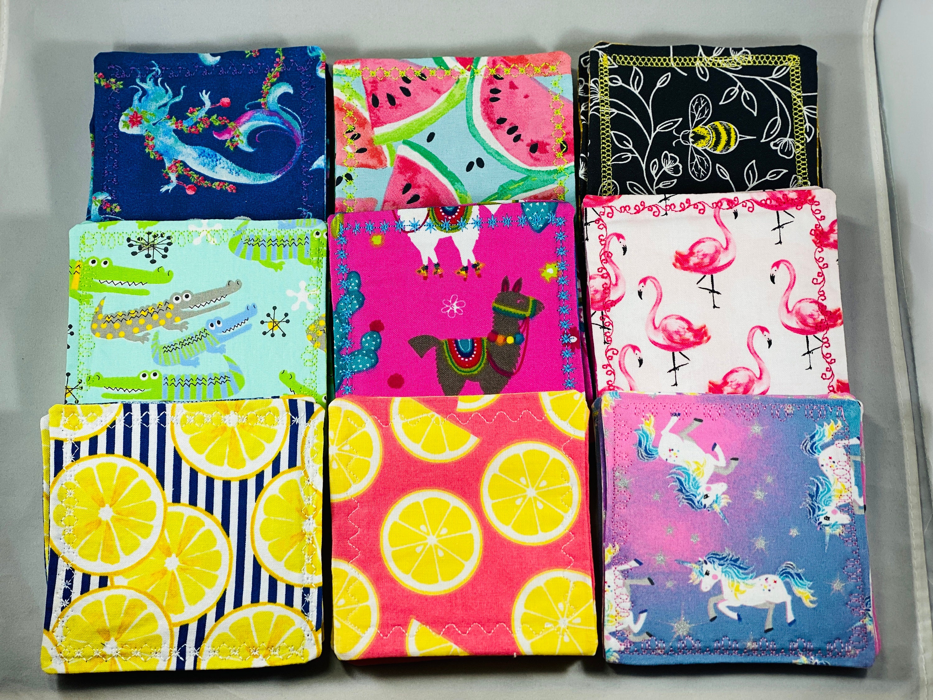 Double Sided Fabric Coasters Washable Set of Four Handmade | Etsy