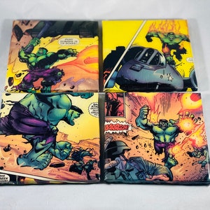 Hulk Boom Decorative Tile Coasters Set, Resin Covered, Comic Art, Wall ...