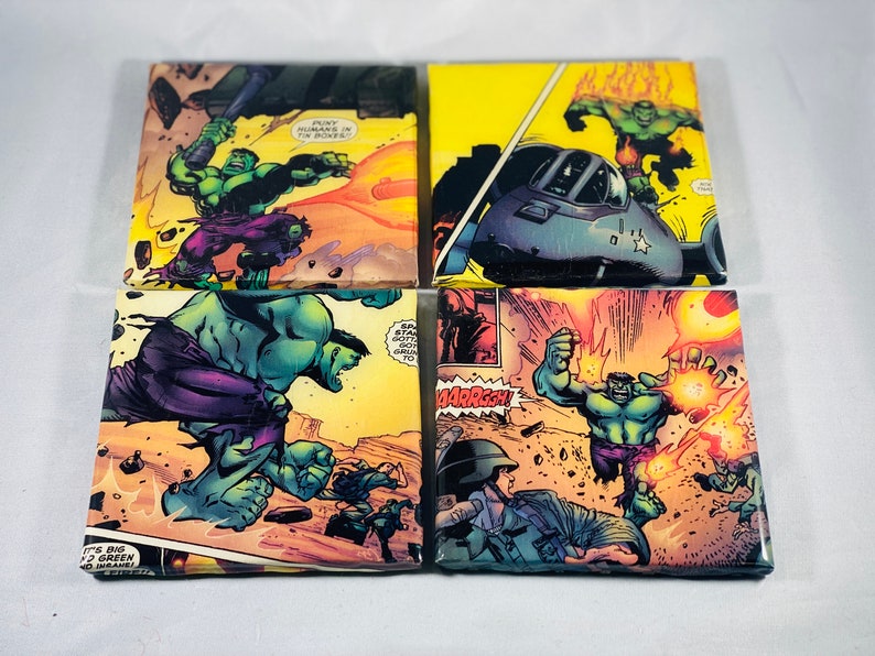 Hulk Boom Decorative Tile Coasters Set Resin Covered Comic - Etsy