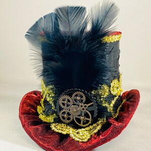 Red and Black Steampunk Fabric Mini Hat/ Handmade/ Top Hat/ Red Hat ...