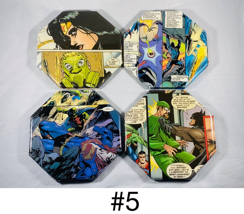 Superhero Resin Covered, Ceramic Tile Octagon Coasters, Handmade, Comic ...