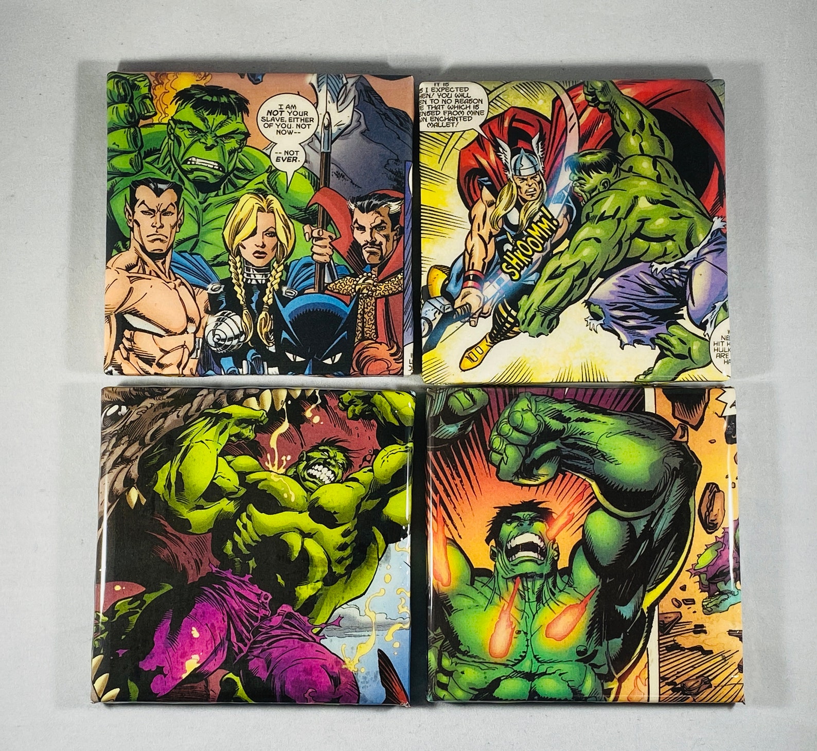 Hulk Boom Decorative Tile Coasters Set Resin Covered Comic - Etsy