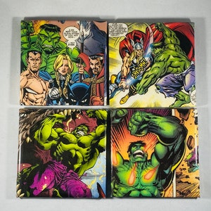 Hulk Boom Decorative Tile Coasters Set, Resin Covered, Comic Art, Wall ...