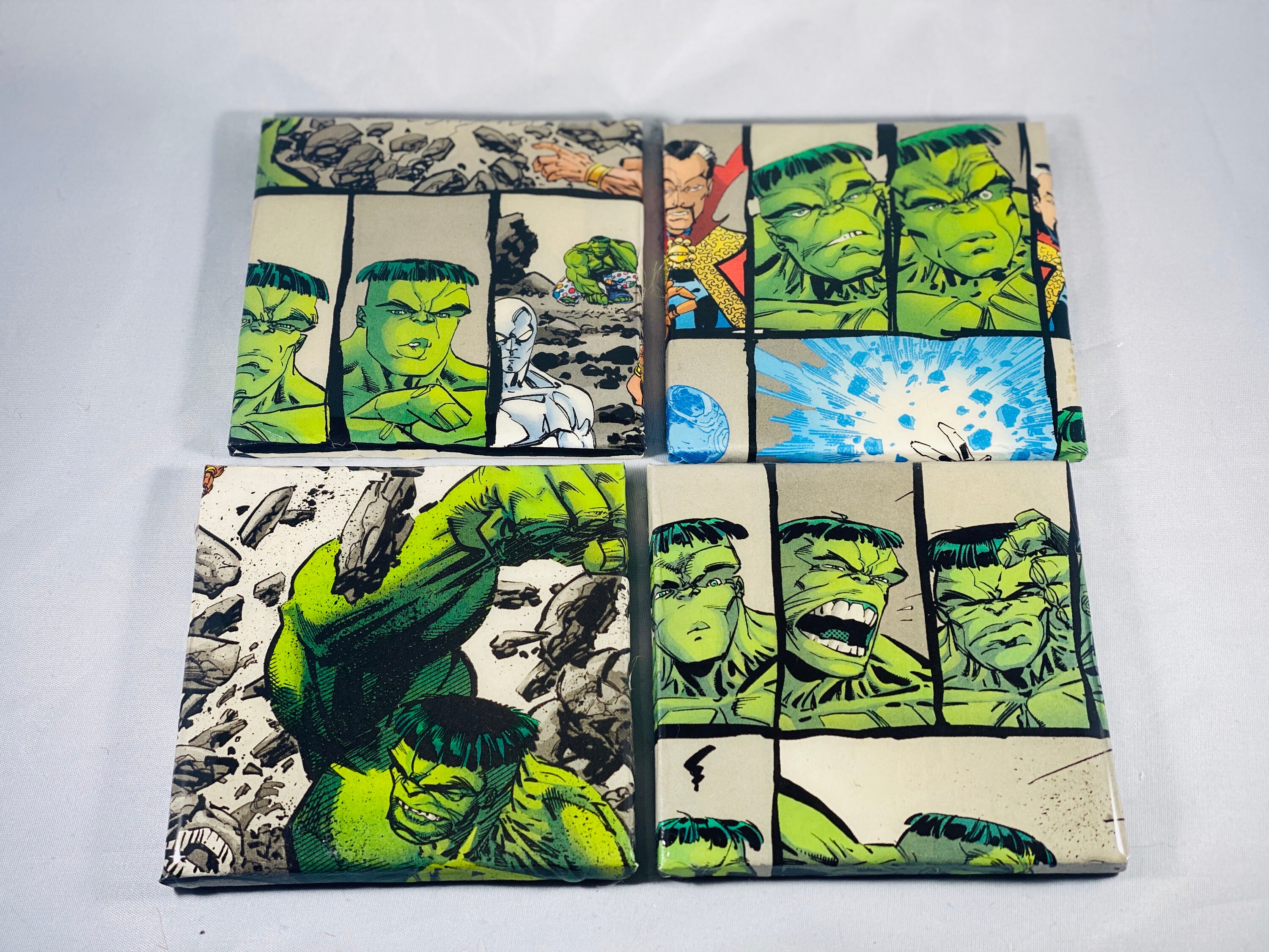 Hulk Boom Decorative Tile Coasters Set, Resin Covered, Comic Art, Wall ...