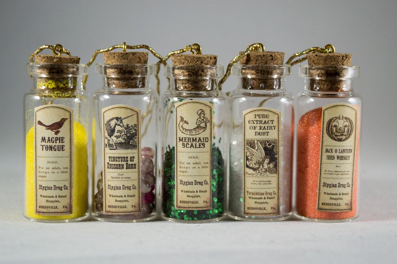 Mini Potion Bottle Ornaments, Set of 5, Glass Potion Bottles, Custom ...