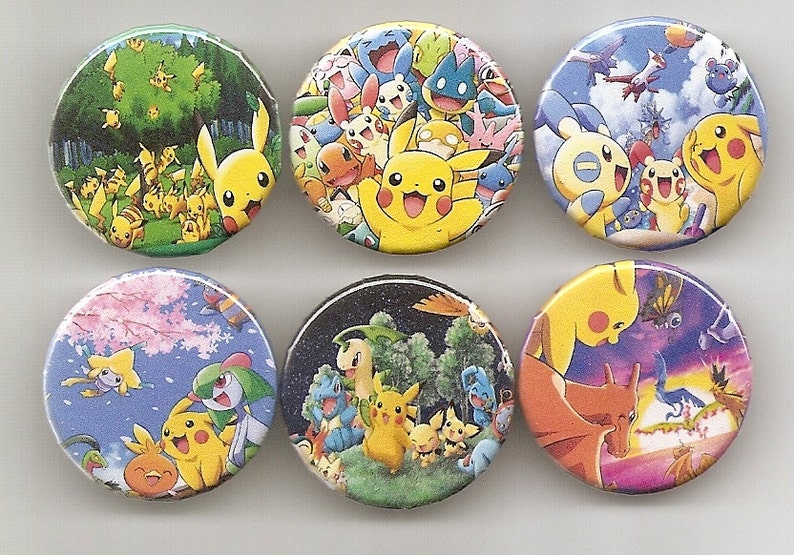 Pokemon Pikachu Badge Button Pin Set of 6 - Etsy