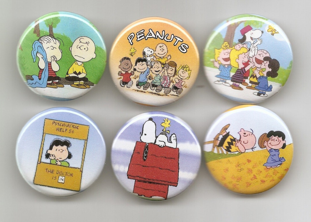 Peanuts Badge Button Pin Set of 6 - Etsy