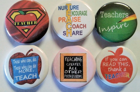 Teacher Teaching Appreciation Badge Button Pin Set of 6 | Etsy