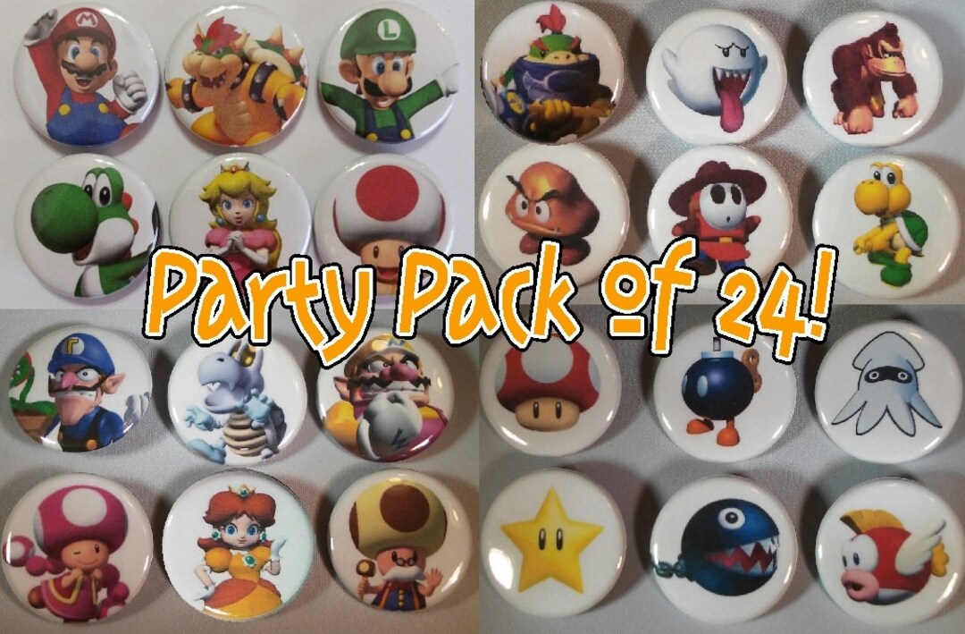 Super Mario Party Pack Badge Button Pin Set of 24 - Etsy