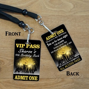 Birthday Backstage Pass, VIP Pass Birthday Invitations, Dance Party ...
