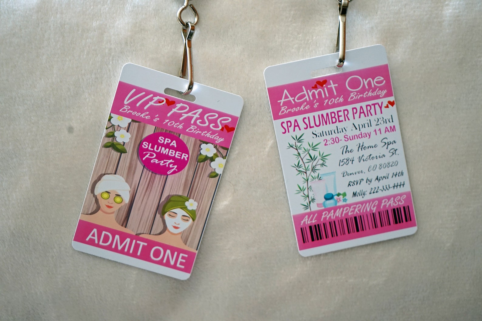 Spa Slumber Party VIP Pass, Lanyard Birthday Invitations, Spa Pamper ...