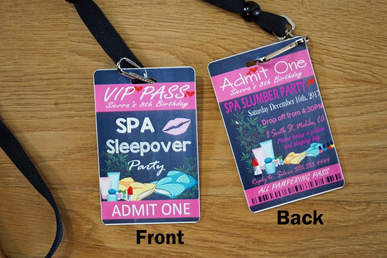 Spa Slumber Party Invitations Personalized VIP Pass Spa | Etsy