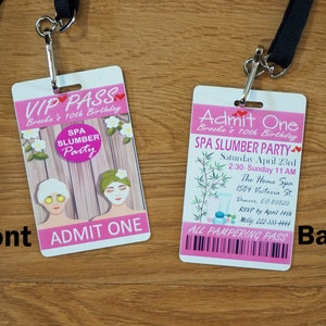 Spa Slumber Party VIP Pass, Lanyard Birthday Invitations, Spa Pamper ...
