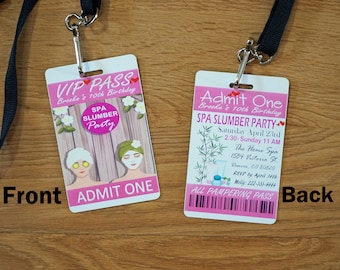 Spa Party VIP Pass Lanyard Birthday Invitations Spa Pamper | Etsy