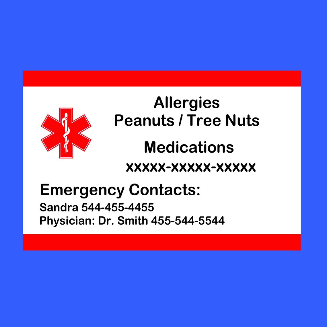 Allergy Alert Card Medical Alert Card Allergy Wallet Card | Etsy
