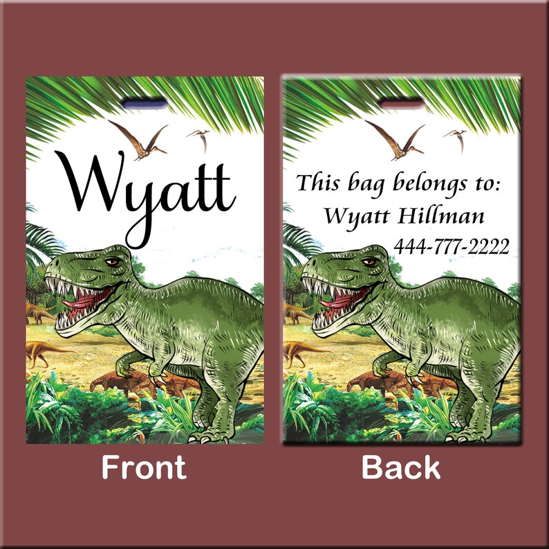Dinosaur Bag Tag for Kids School Backpack Tag School Bag - Etsy